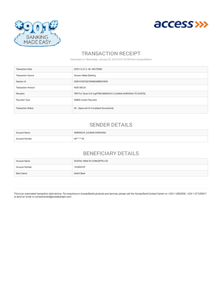 Transactionreceipt Amarachi Ujunna Ikaraoha 20190102090144 | PDF
