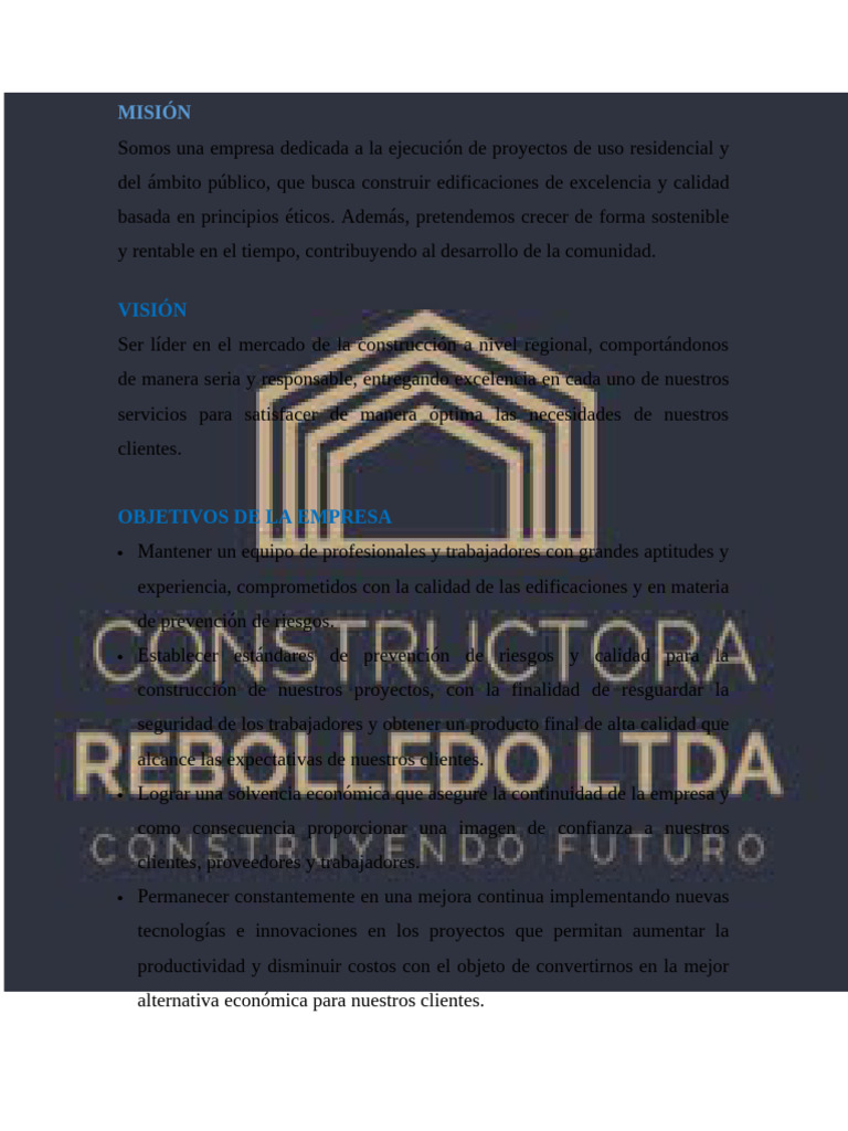9. Misión, visión y objetivos Constr. | PDF