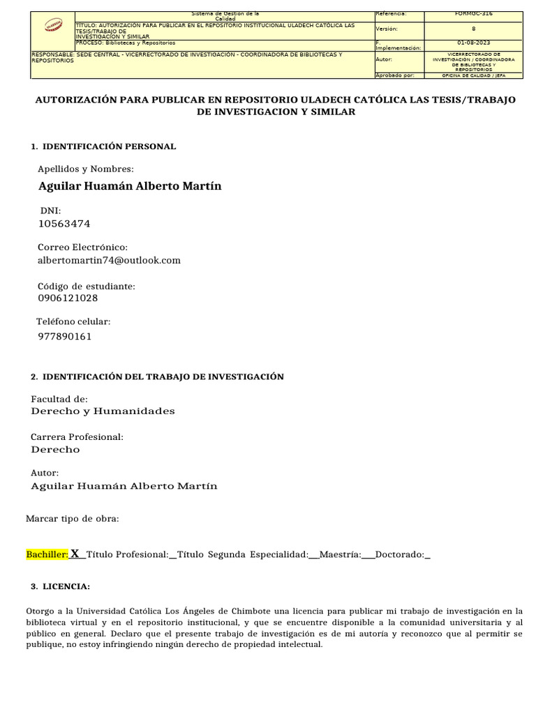 Autorización para Publicar Tesis ULADECH | PDF | Informática
