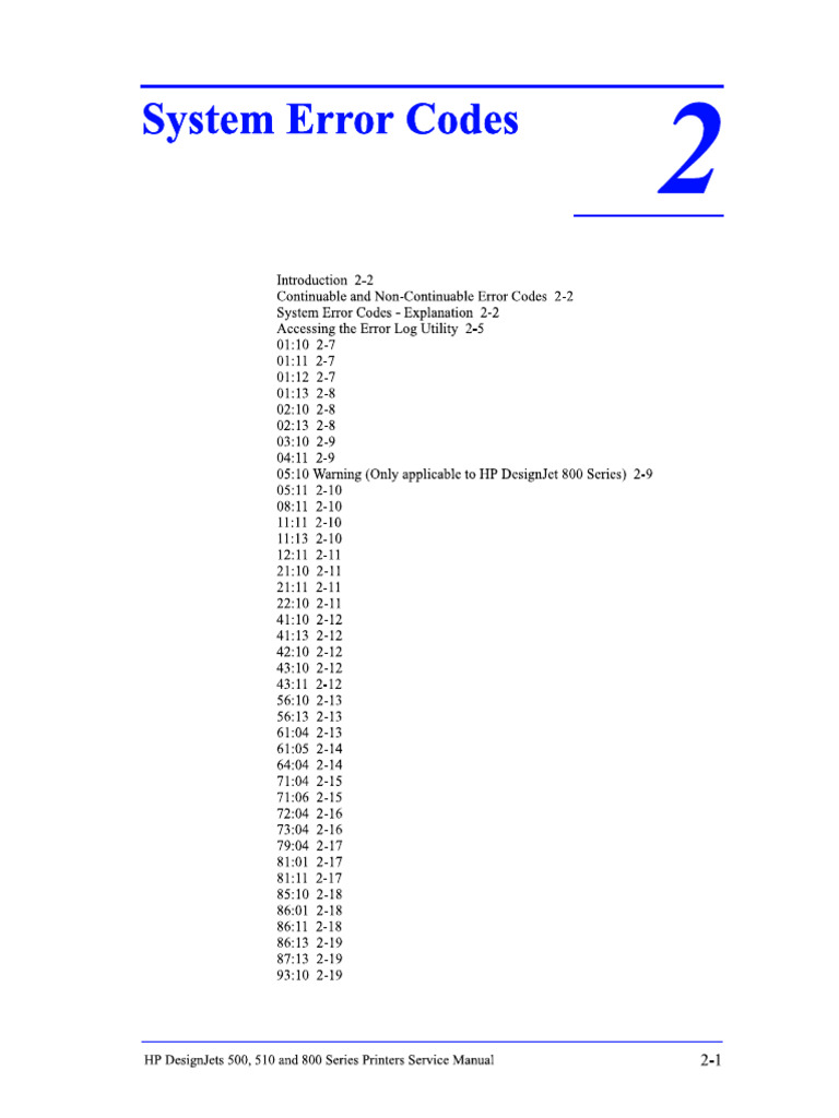 Error Codes For Designjet 500-800 | PDF