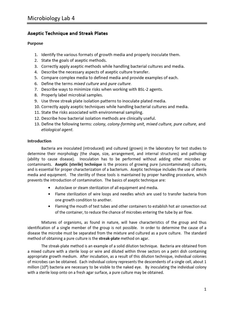 L4 Aseptic Technique Streak Plate1 | PDF | Laboratory Techniques ...