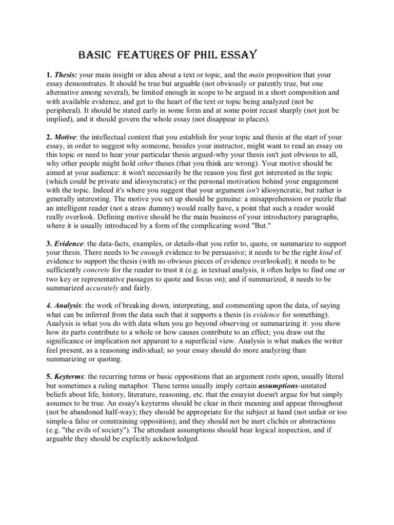 Basic Features of Phil Essay | PDF | Essays | Definition