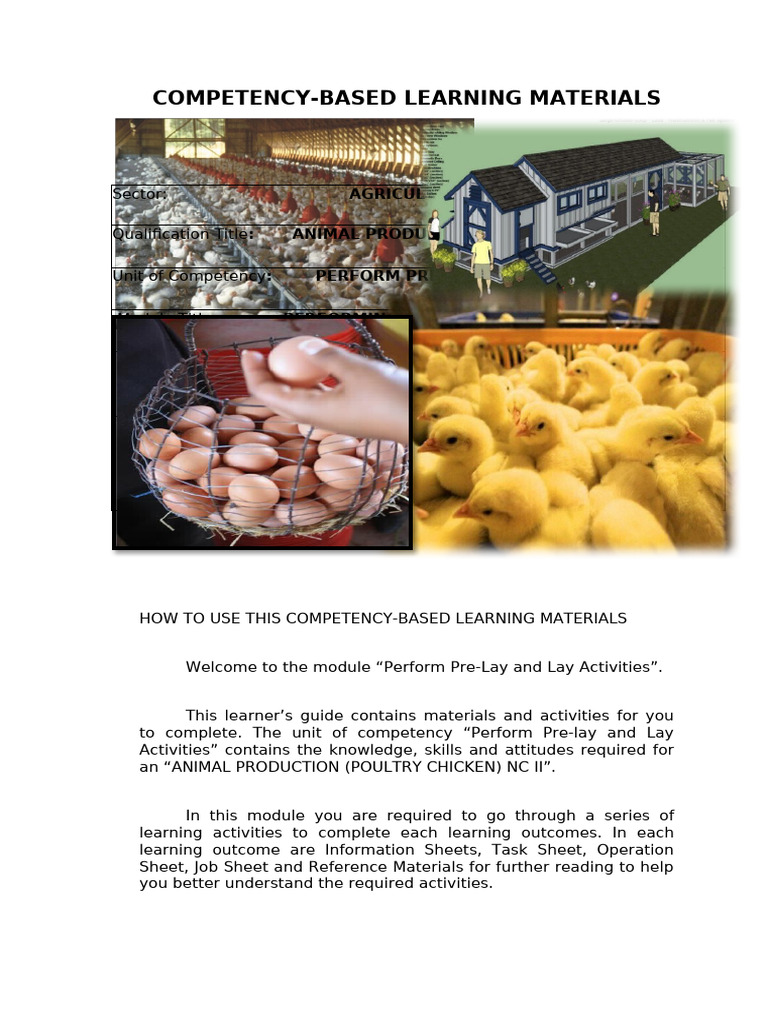CBLM (Poultry Chicken) Perform Pre-Lay and Lay Activities | PDF ...