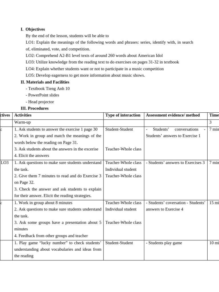 American Idol Lesson Plan Objectives | PDF | Human Communication | Learning