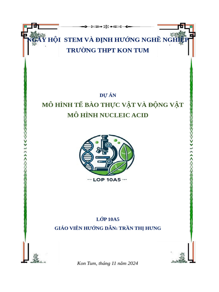 Báo Cáo Mô Hình Tế Bào Thực Vật Và Động Vật - lớp 10a5 | PDF