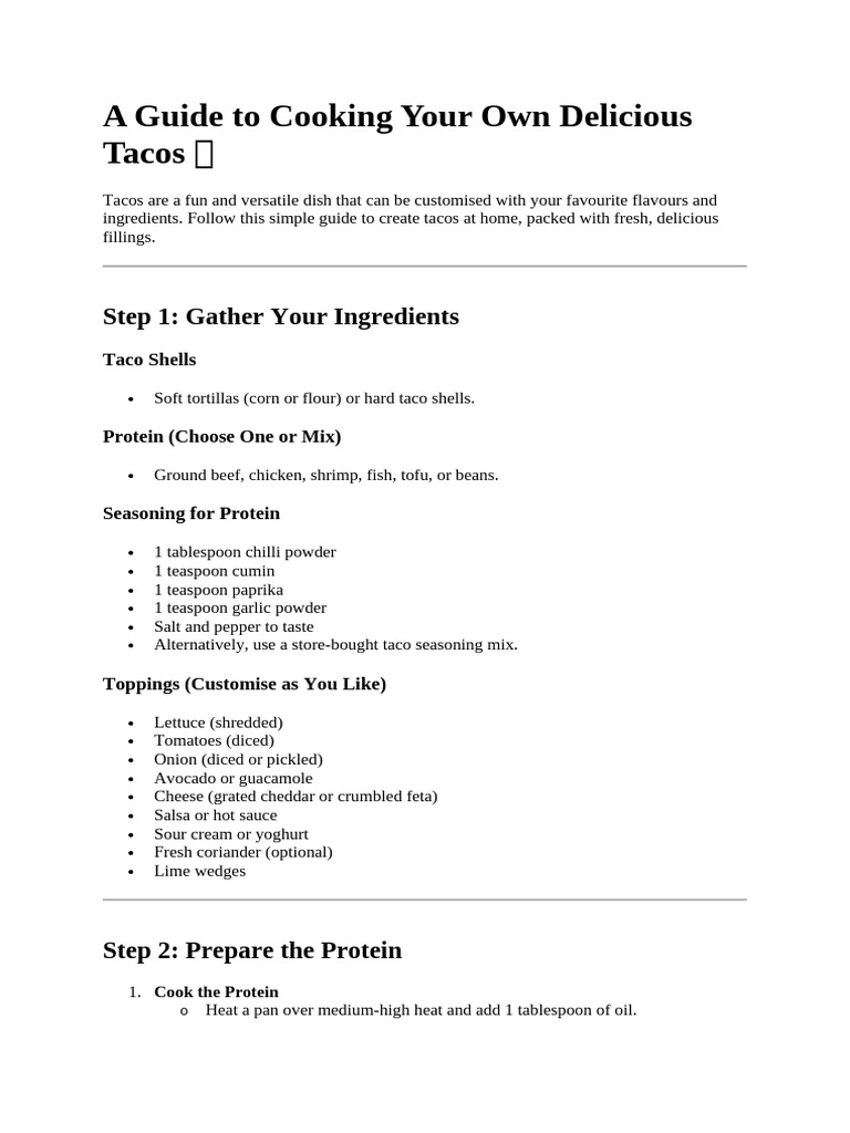 A Guide To Cooking Your Own Delicious Tacos | PDF | Taco | Asian Cuisine