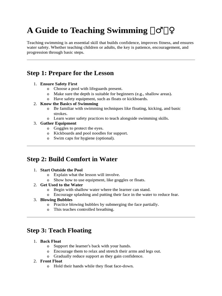 A Guide To Teaching Swimming | PDF | Swimming | Underwater Diving