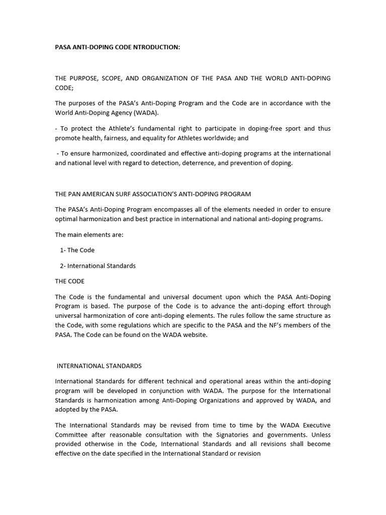 PASA-AntiDoping-Code | PDF | Burden Of Proof (Law) | Doping In Sport