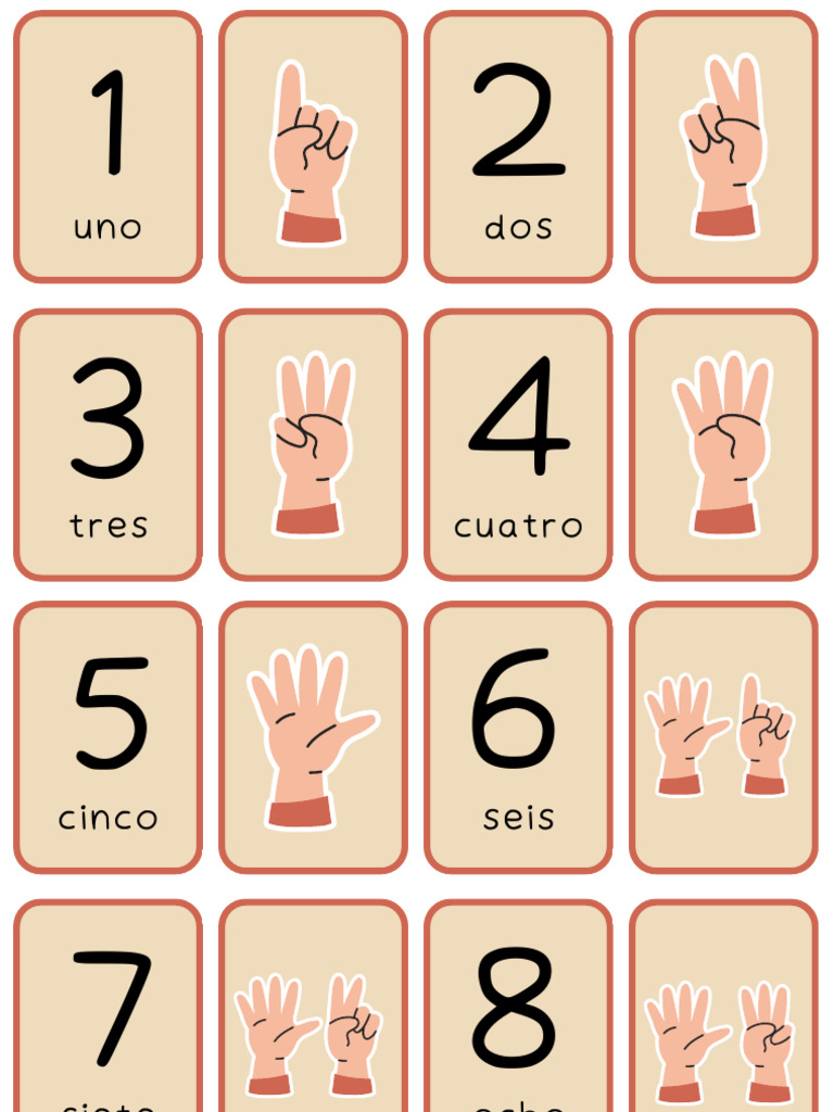 Tarjetas Educativas de Números y Dedos, Sencillos, Beige y Marrón ...
