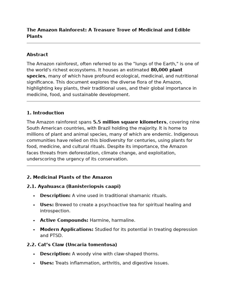 Amazon Rainforest: Medicinal & Edible Plants | PDF | Ethnobotany