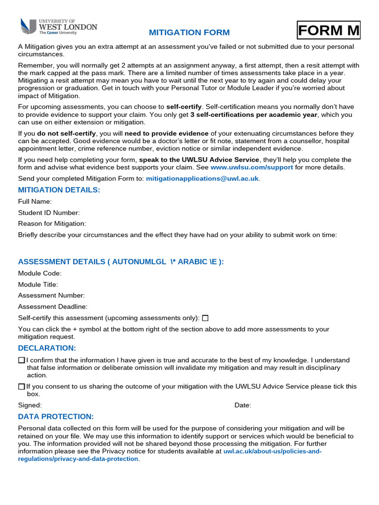 Mitigation Form 2021-22 | PDF | Information