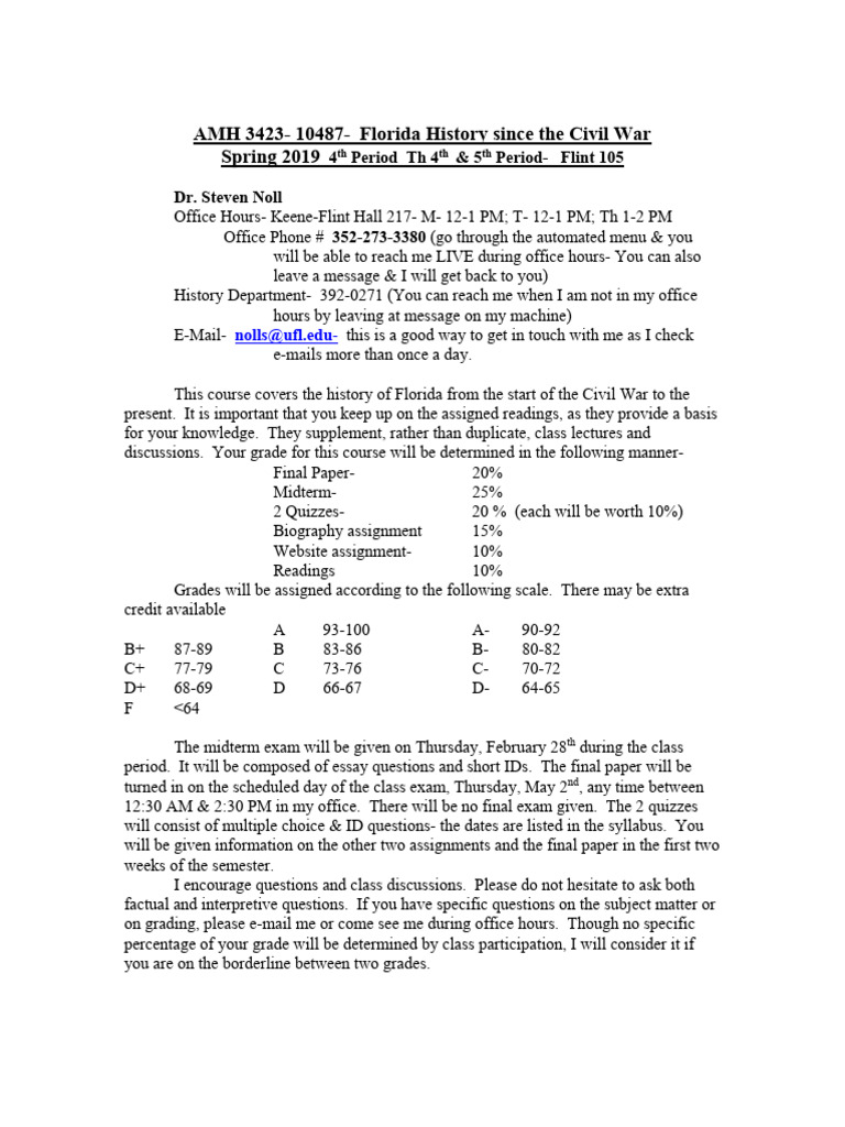 Florida History Course Syllabus | PDF