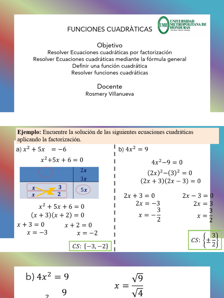 Funciones Cuadráticas: Resolución y Definición | PDF