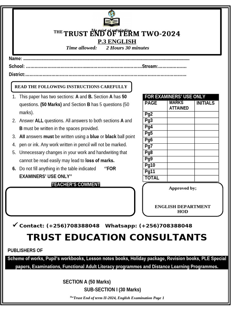 P3 Mid Term Ii, 2024 Eng | PDF | Soil