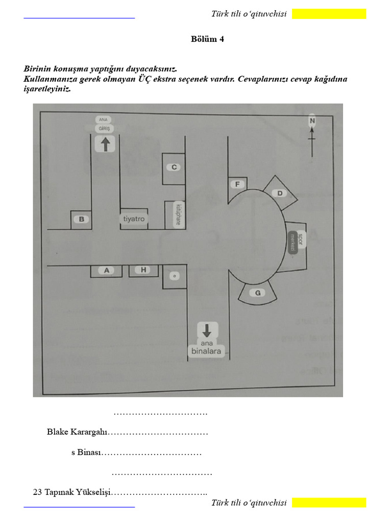 Turk Tili Multilevel Test Dinleme 4 Harita 1 Soliyev Shohruh | PDF