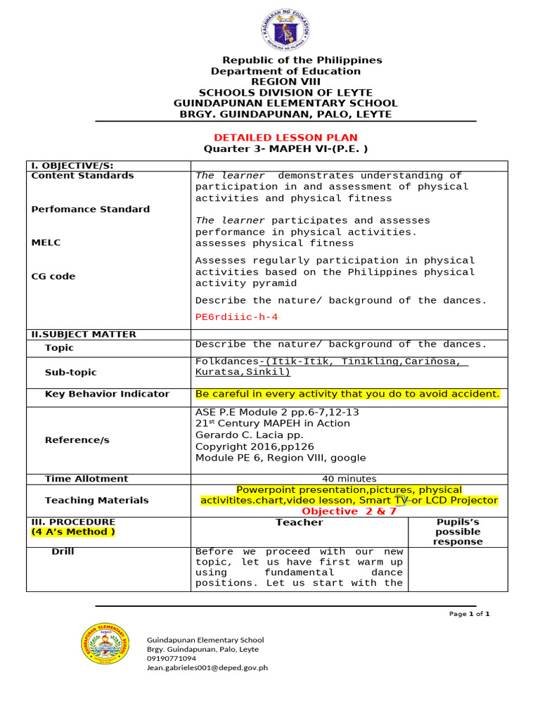 Lesson-Plan-VI-CO2 | PDF | Dances | Physical Education