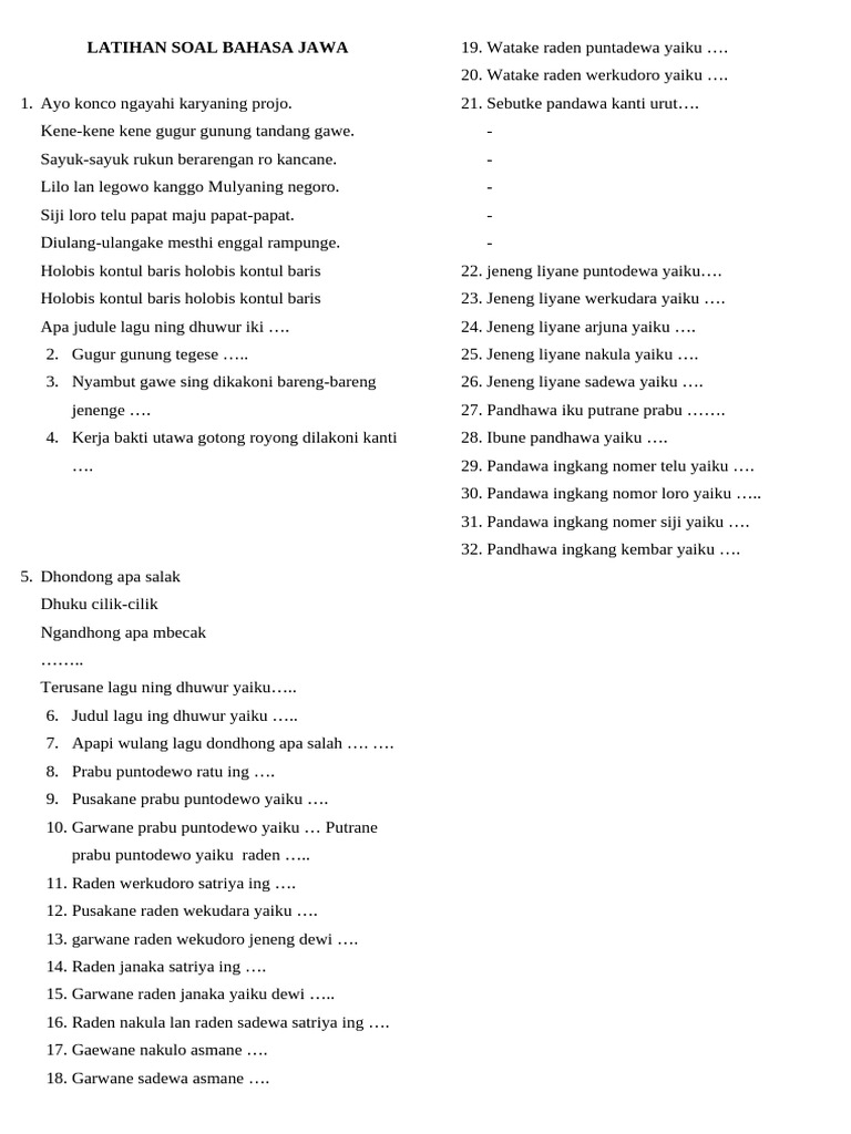 Latihan Soal Bahasa Jawa | PDF
