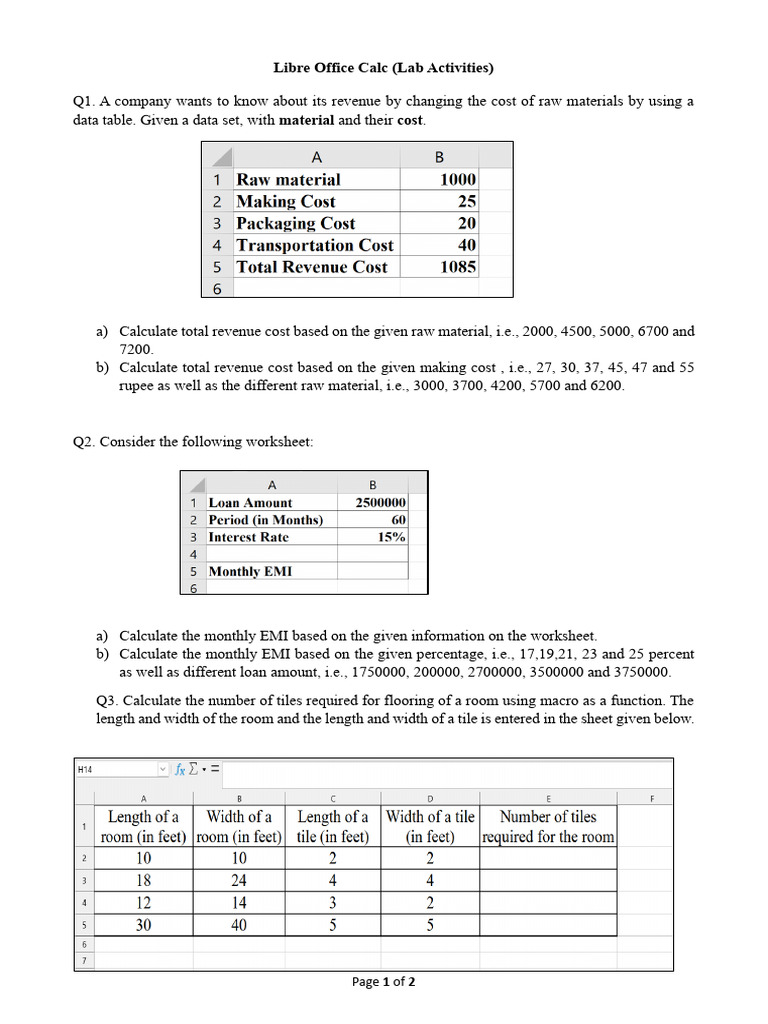 Calc Lab Activities | PDF