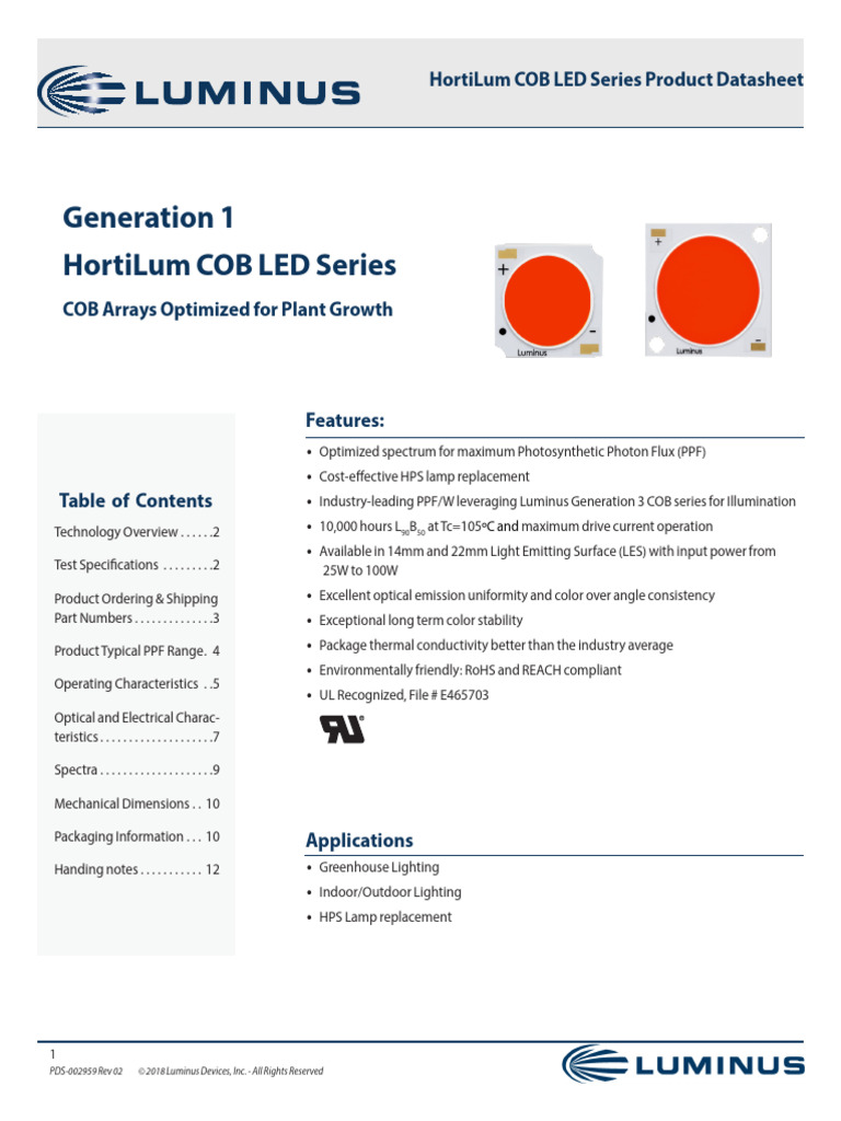 HortiLum COB LED Datasheet | PDF | Electrostatic Discharge | Light ...