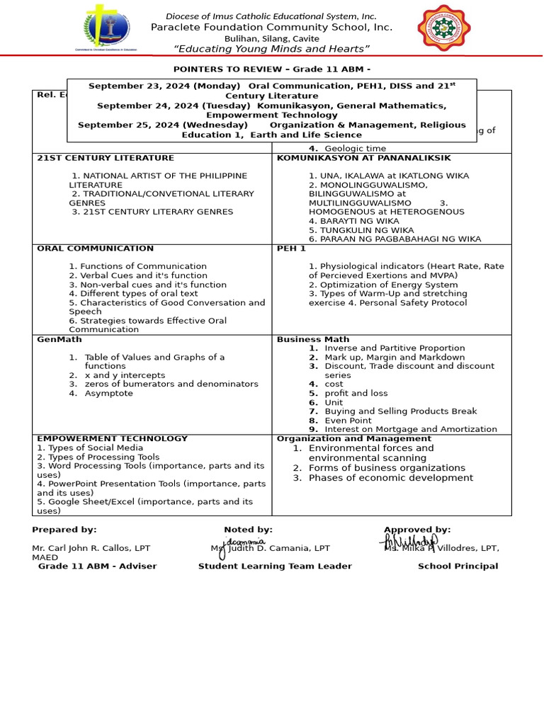 G11 ABM - Pointers-to-Review | PDF