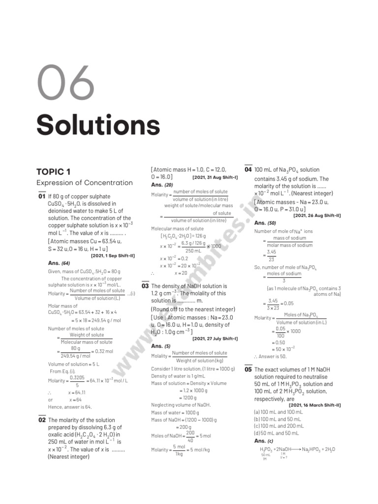 Solution Pyq | PDF | Mole (Unit) | Molar Concentration