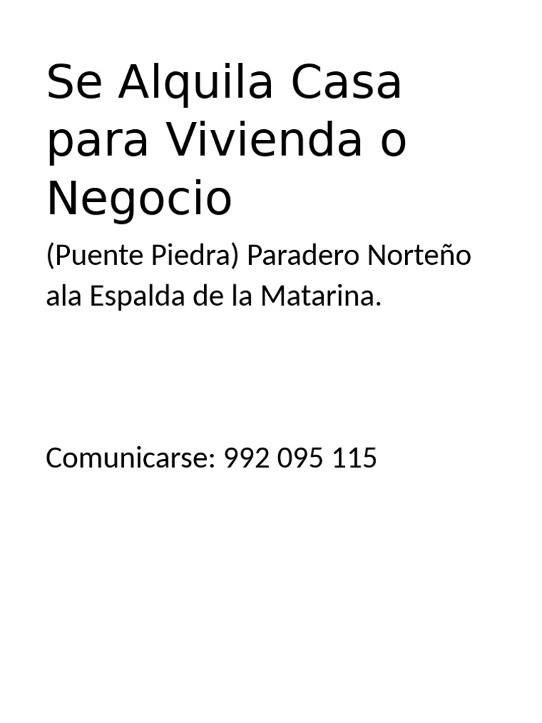 Se Alquila Casa para Vivienda o Negocio | PDF