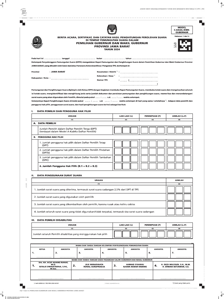 Formulir C Hasil GUBERNUR JAWA BARAT 24 | PDF