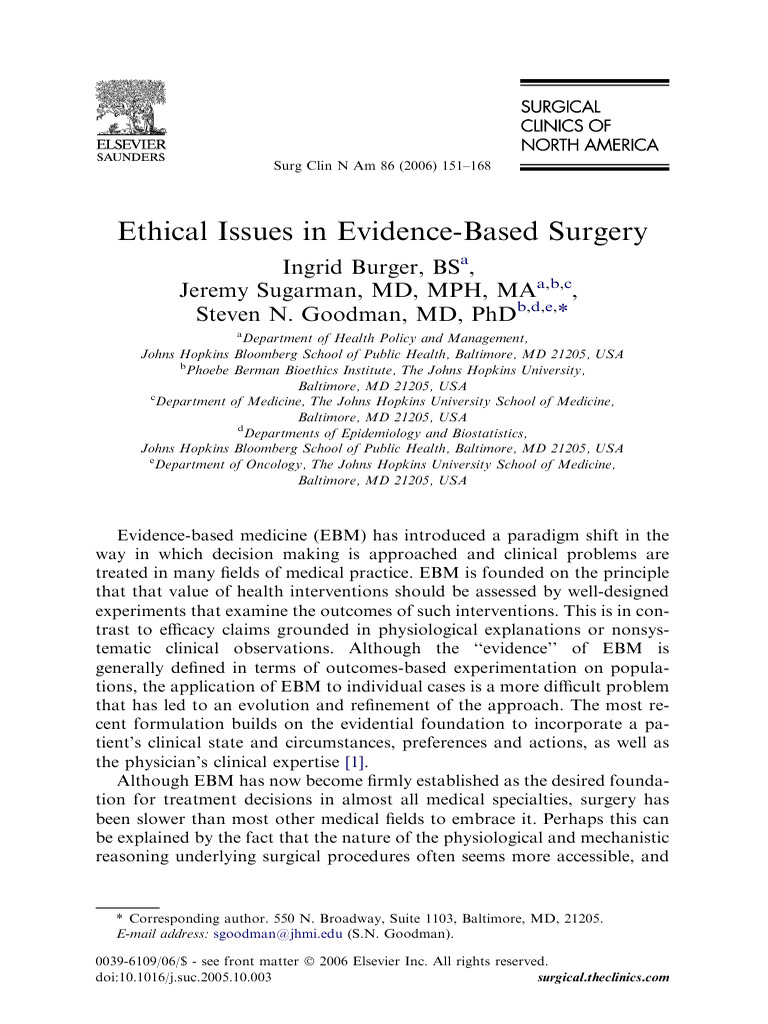 Ethical Issues in Evidence-Based Surgery | PDF | Randomized Controlled Trial | Evidence Based ...