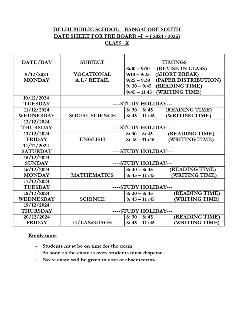 2436_DATE_SHEET_CLASS_10_PRE_BOARD_-1_DECEMBER_(2024) | PDF