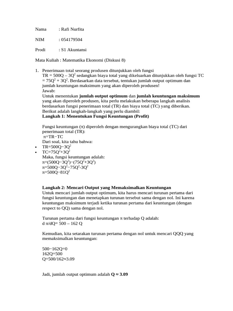 RAFI NURFITA 054179504 - DISKUSI 8 - MATEMATIKA EKONOMI | PDF