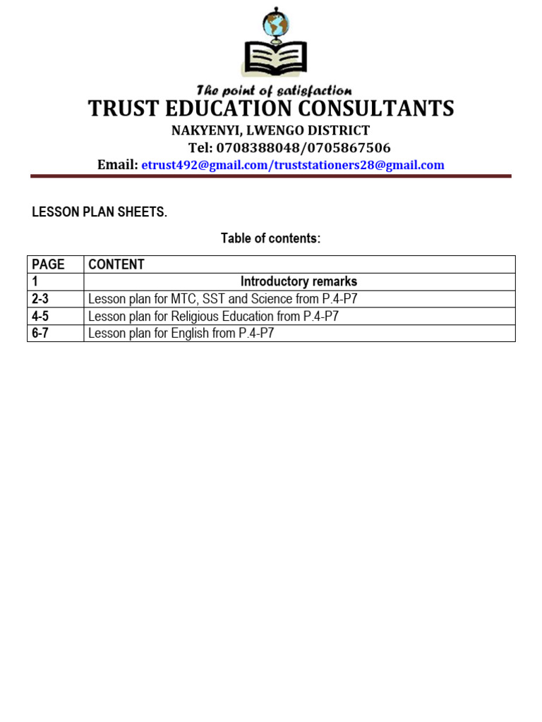 Trust Education Consultants Lesson Plan Sheets | PDF | Lesson Plan | Pedagogy