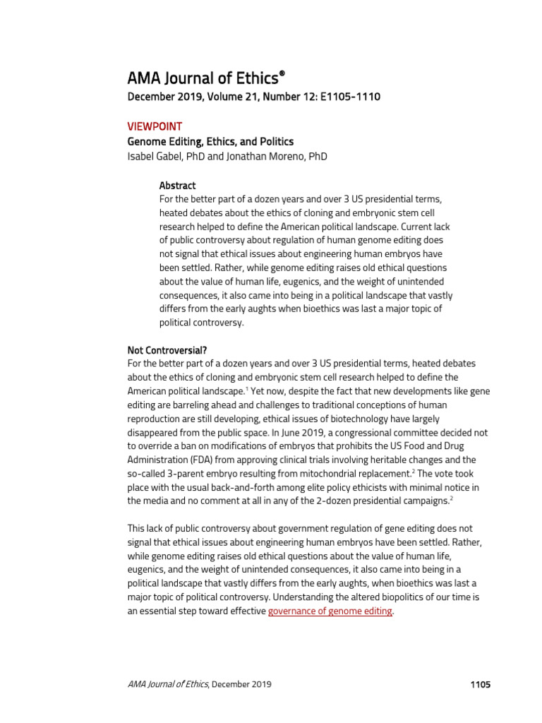Genome Editing, Ethics, and Politics | PDF | Bioethics | Stem Cell