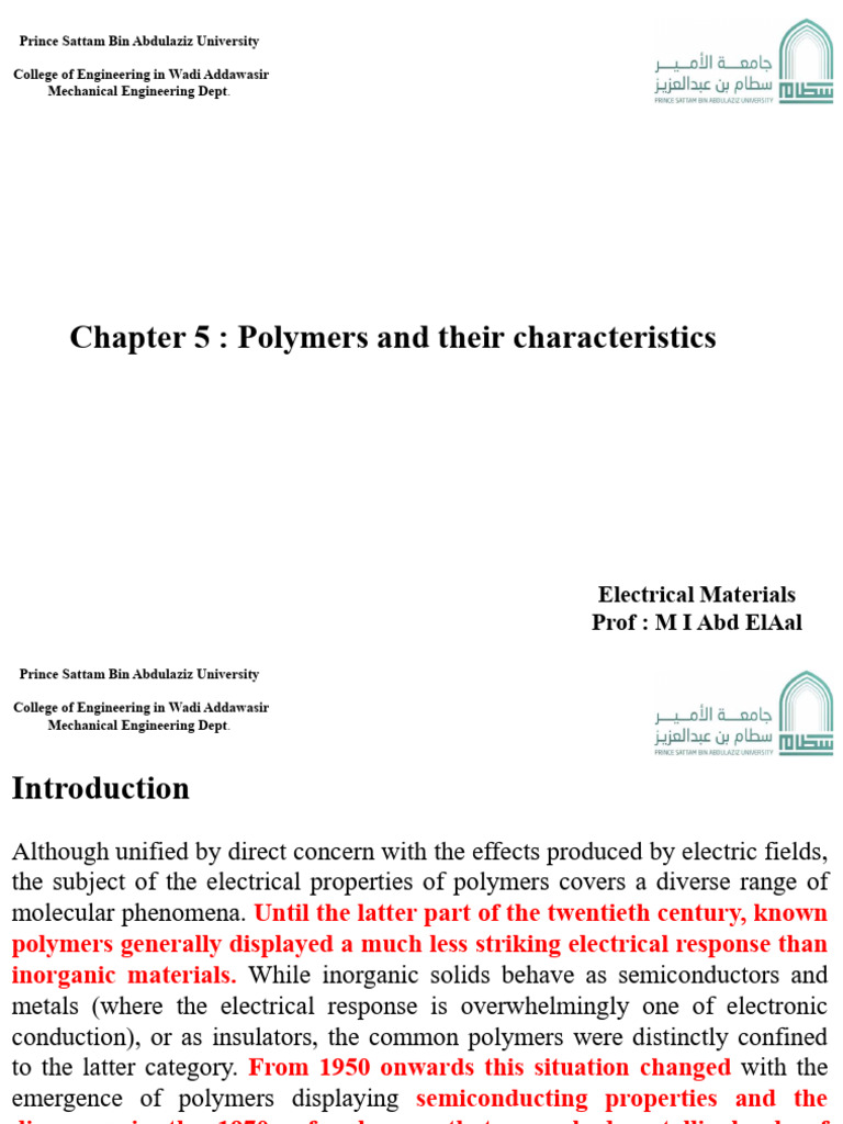 Chapter 5 Polymers and Their Characteristics | PDF | Polymers | Molecules