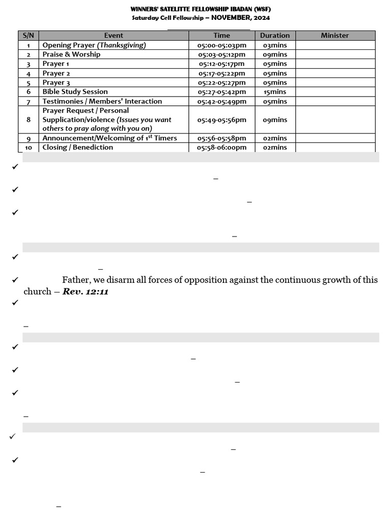 WSF OUTLINE FOR THE MONTH OF NOVEMBER 2024 (1) | PDF | Prayer | Worship