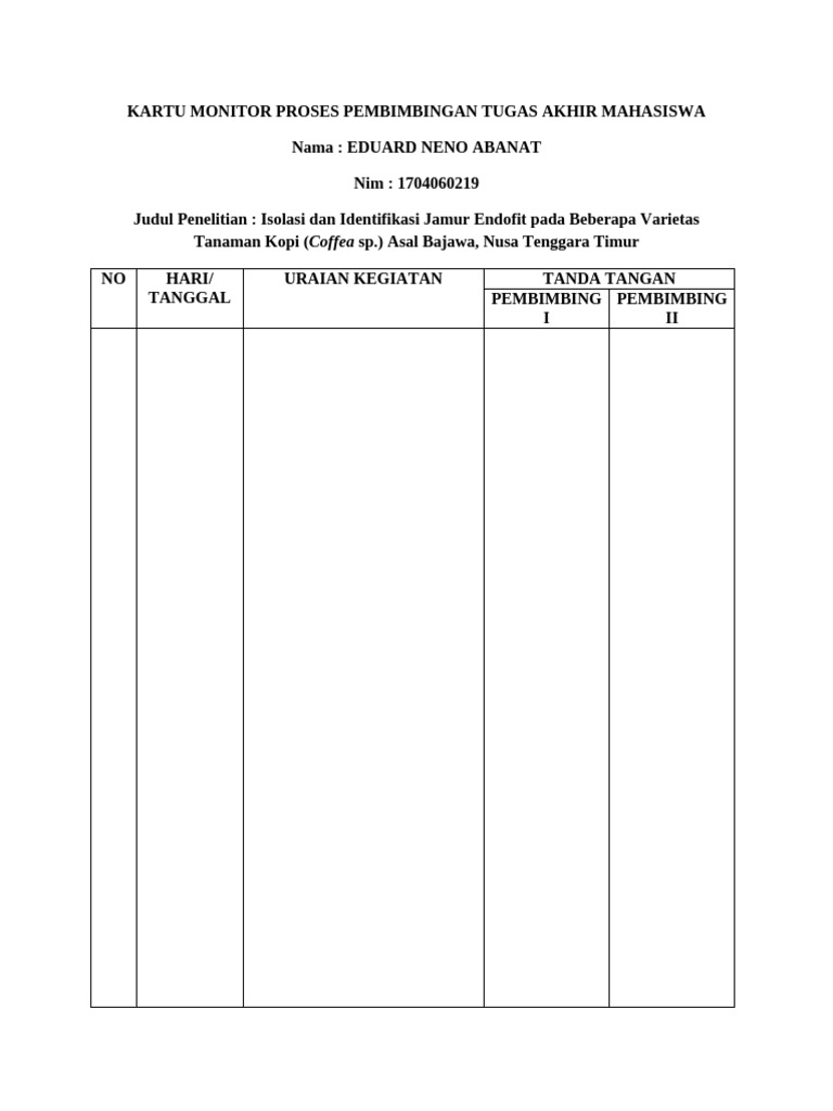 Kartu Monitor Proses Pembimbingan Tugas Akhir Mahasiswa | PDF