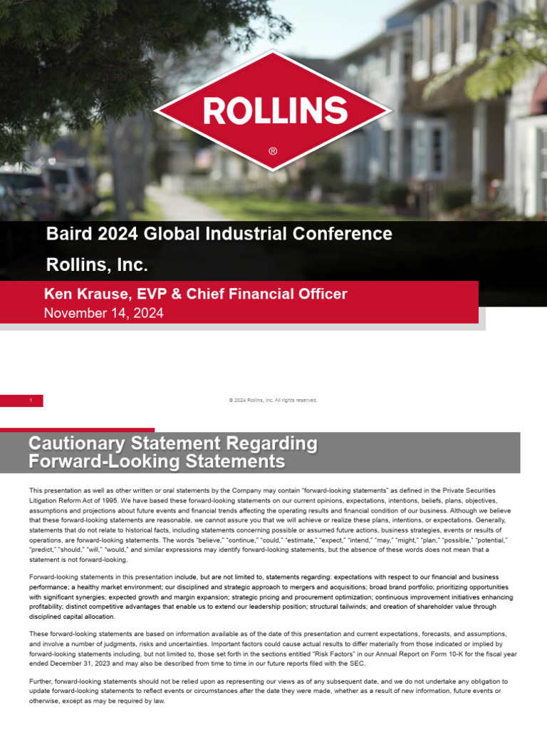 Rollins Inc. Presentation Baird 2024 Global Industrials Conference | PDF | Free Cash Flow | Revenue