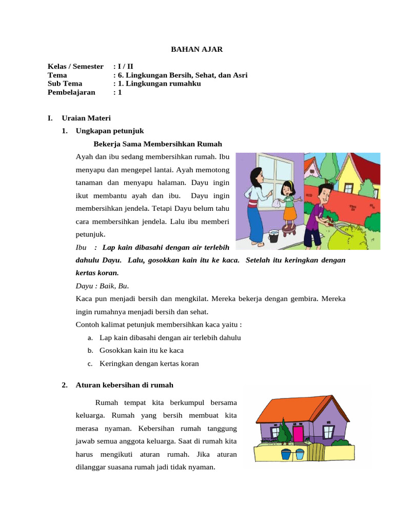 BAHAN AJAR KELAS 1 TEMA 6 ST 1 PB 1 | PDF