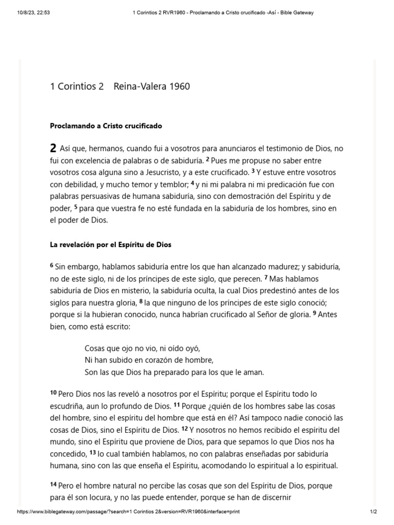 1 Corintios 2 RVR1960 - Proclamando A Cristo Crucificado - Así - Bible ...