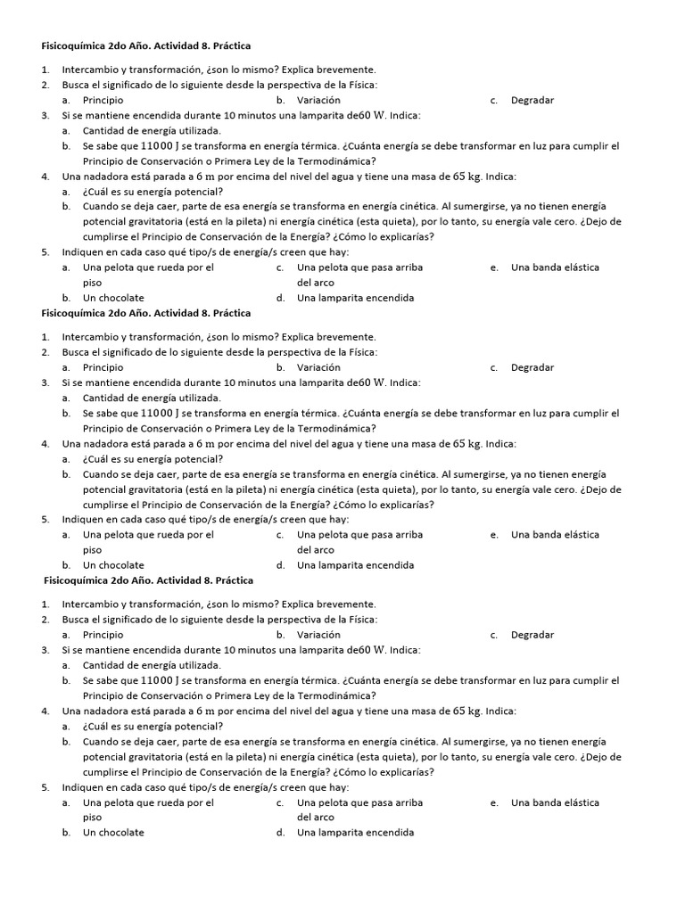 FQA2do Act8 Practica | PDF | Masa | Energía potencial