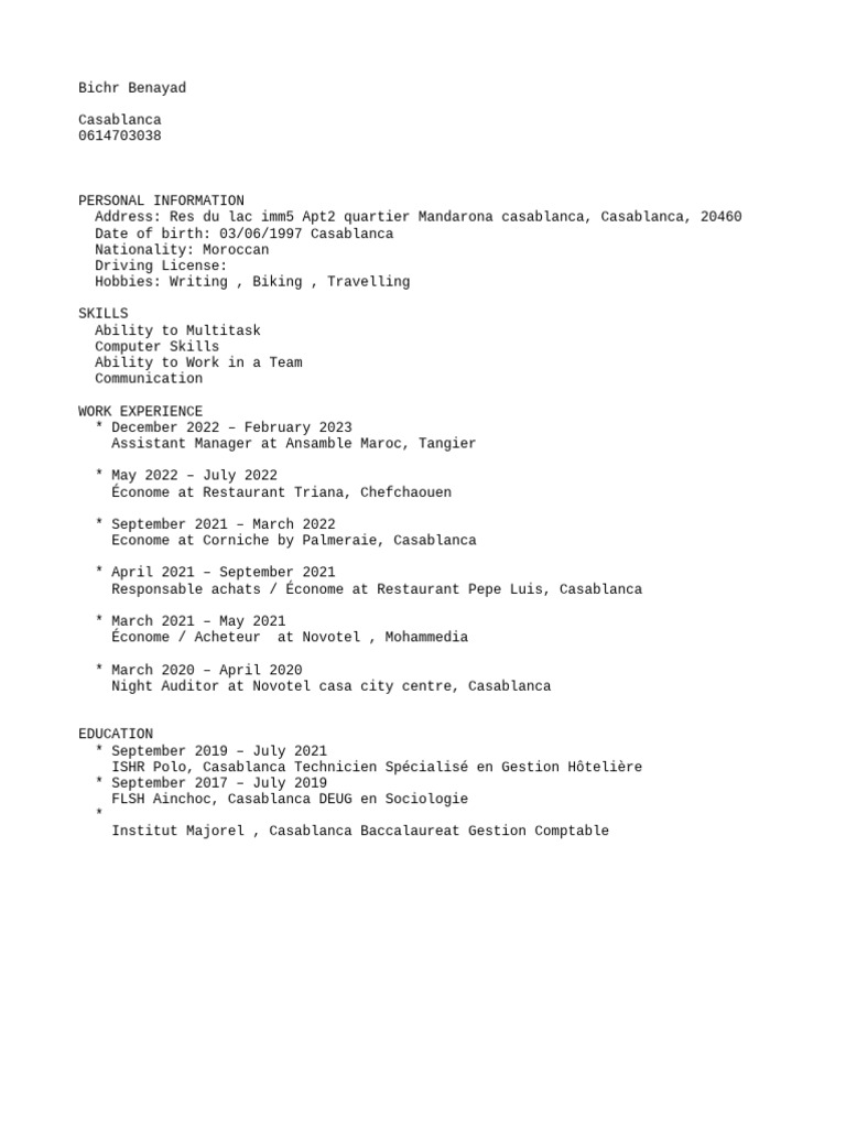 Bichr Benayad - Resume | PDF