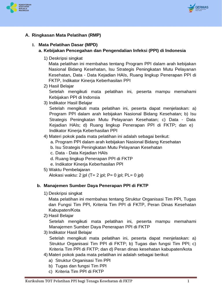 Kurikulum TOT PPI untuk Nakes FKTP | PDF