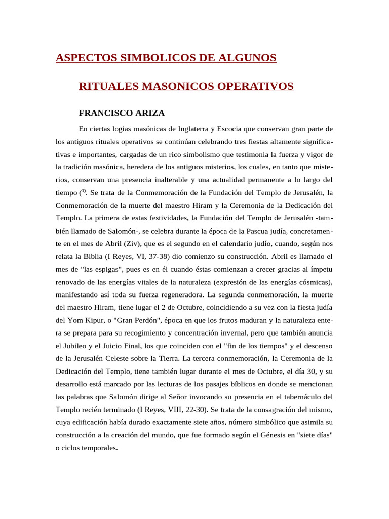 Aspectos Simbolicos de Algunos Rituales Masonicos Operativos (Ariza ...
