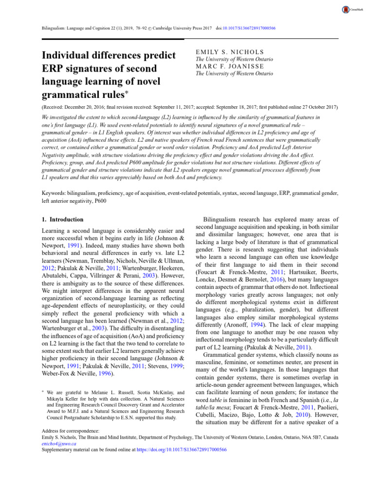 Individual_differences_predict dialect phonology | PDF | Second Language | Grammatical Gender