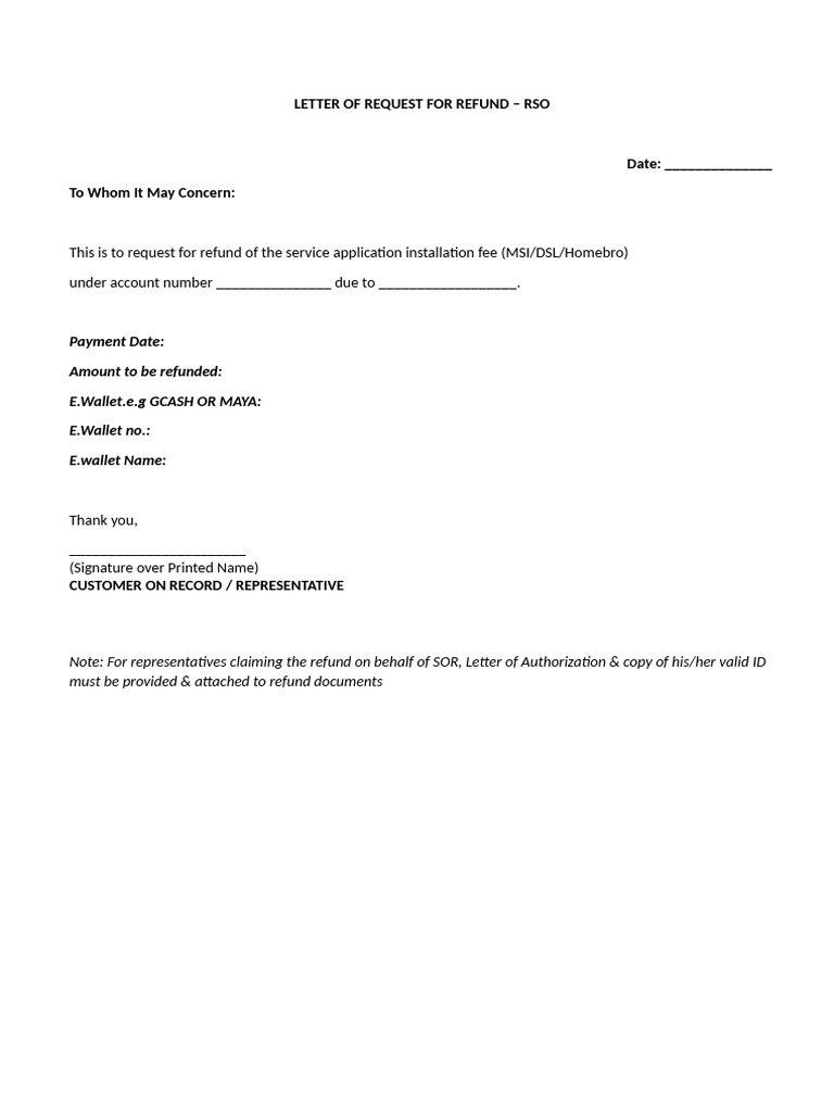 Letter of Request for Refund Form | PDF