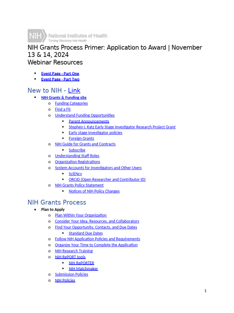 NIH Grants Process Primer Resources | PDF | National Institutes Of Health