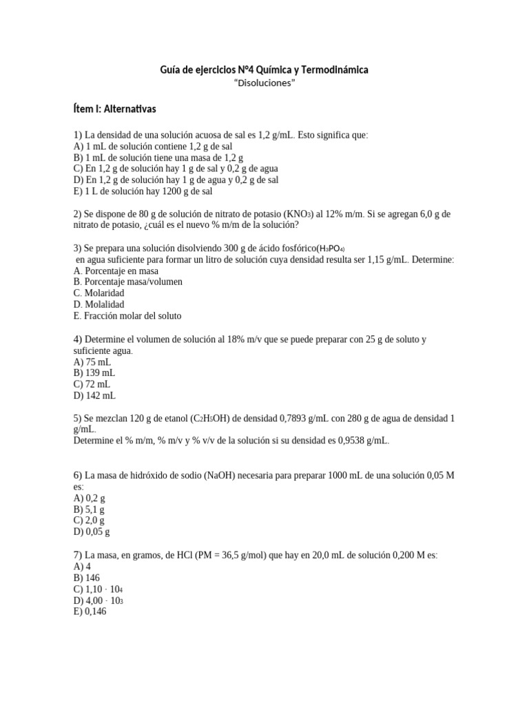 Guía N°4 Disoluciones | PDF | Concentración | Sal (química)