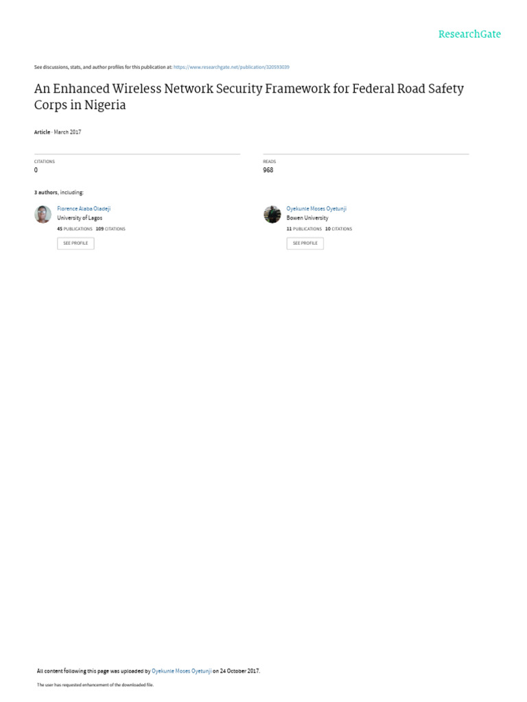 An Enhanced Wireless Network Security Frameworkfor Federal Road Safety ...