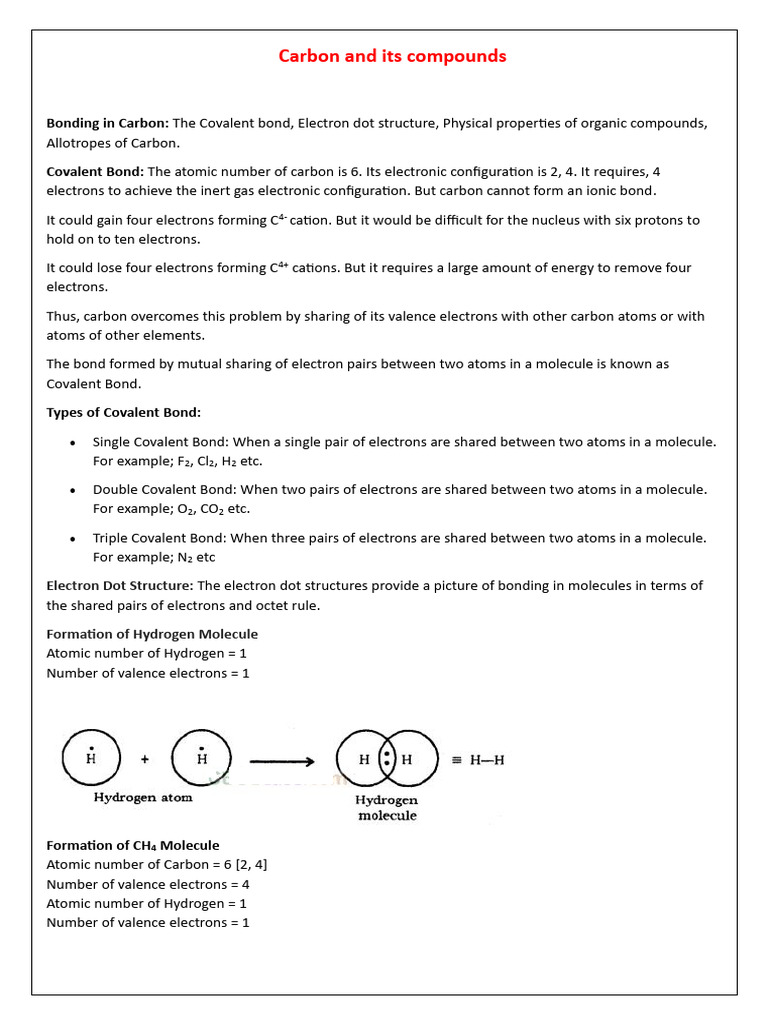 Carbon and Its Compounds | PDF | Chemical Bond | Carbon