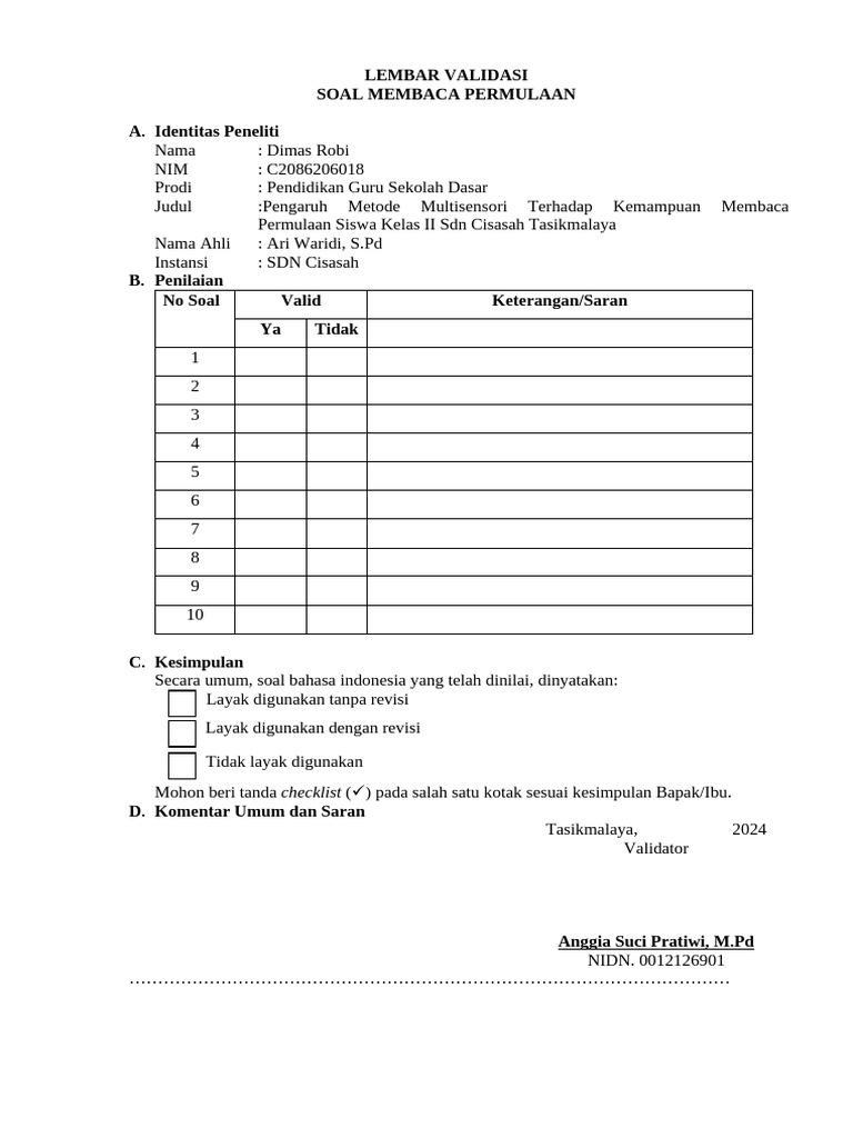 Instrumen Validasi Dimas | PDF