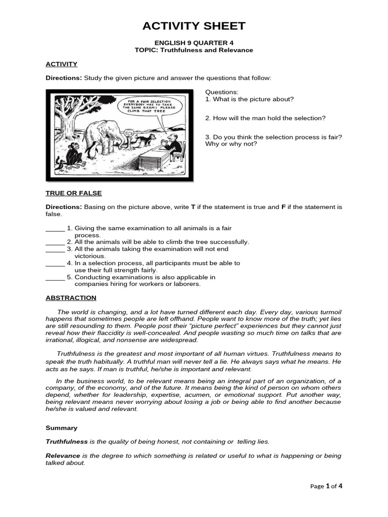 Activity Sheet Truthfulness | PDF | Deforestation